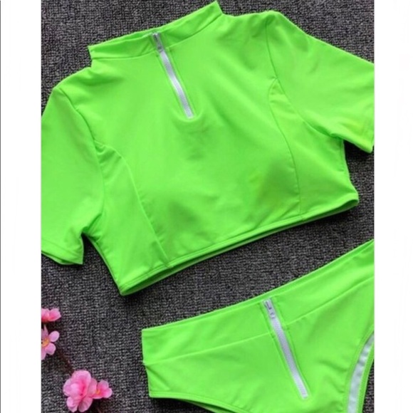 Hot Miami Styles | Swim | Hot Miami Styles Neon Green Two Piece Zip ...